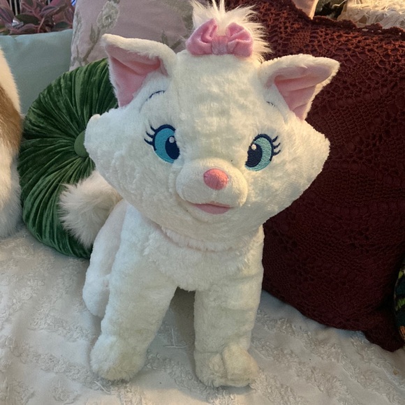 Disney | Toys | Disney White And Pink Plush Cat Stuffed Animal | Poshmark